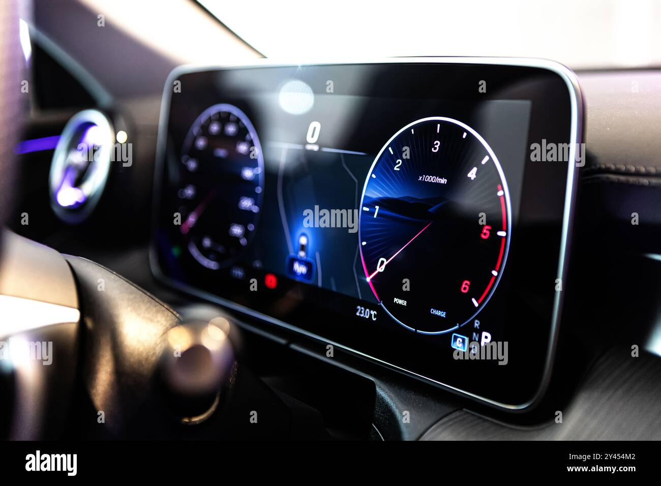 Digital dashboard showing the speedometer and tachometer. Luxury ...