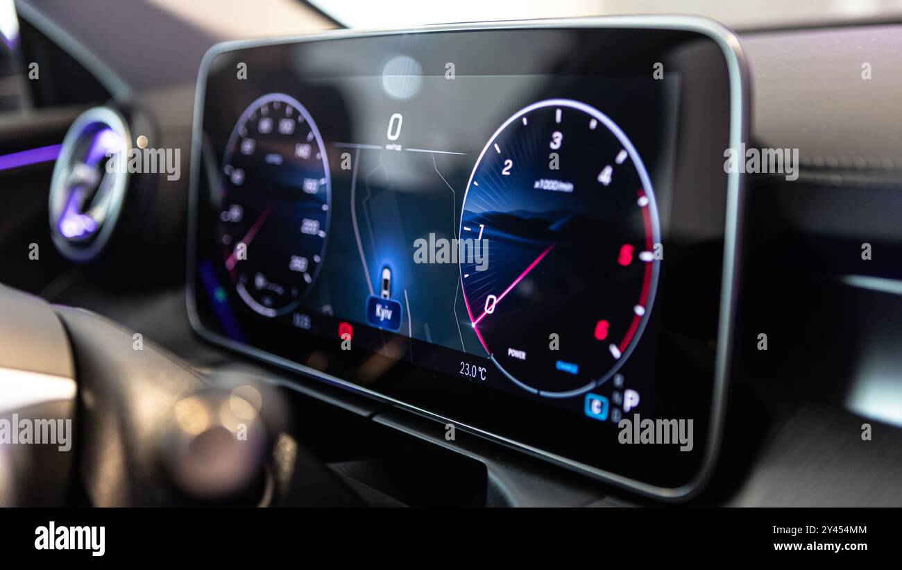 Digital dashboard showing the speedometer and tachometer. Luxury ...