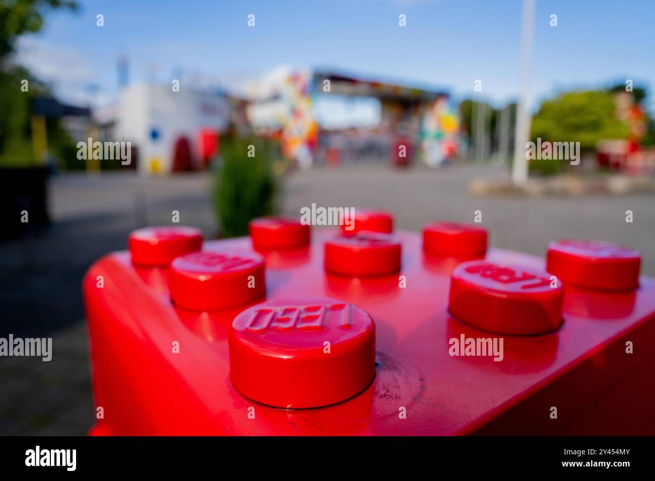 An outside view of the LEGO House building in Billund, Denmark, on ...