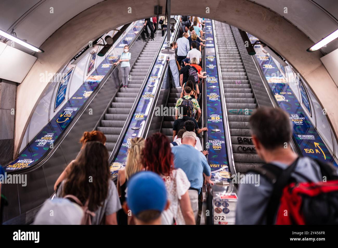 People using Prague Metro electric stairs Stock Photo - Alamy