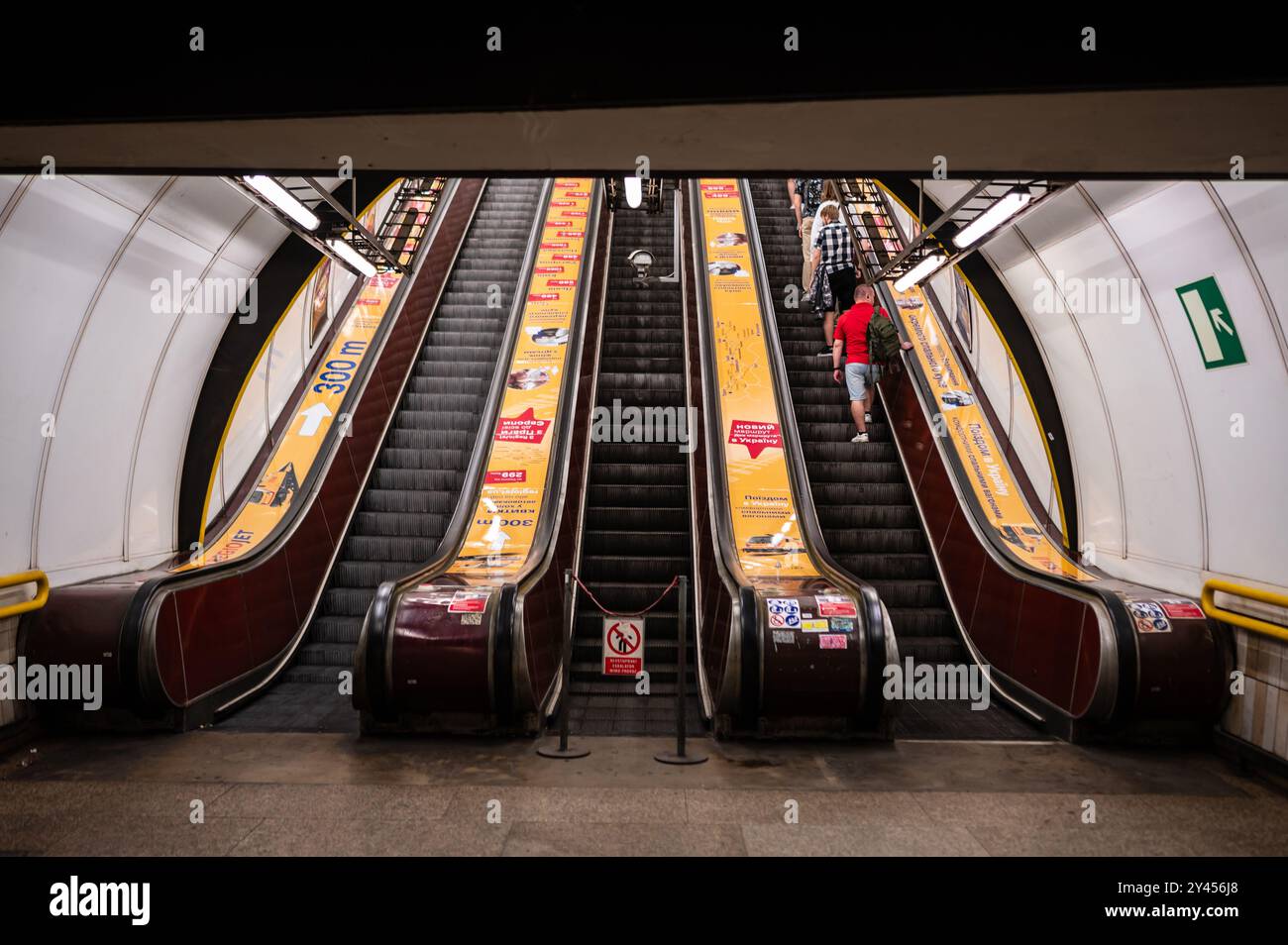 People using Prague Metro electric stairs Stock Photo - Alamy