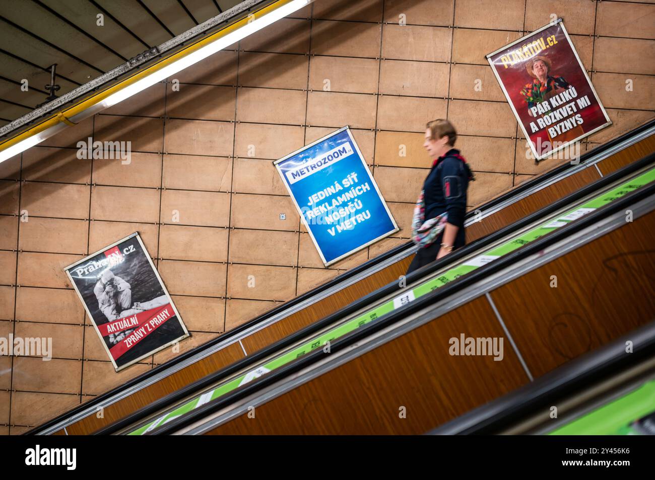 People using Prague Metro electric stairs Stock Photo - Alamy
