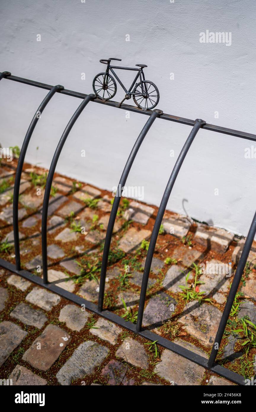 Bicycle parking racks with little bike sculptures, Prague Stock Photo ...