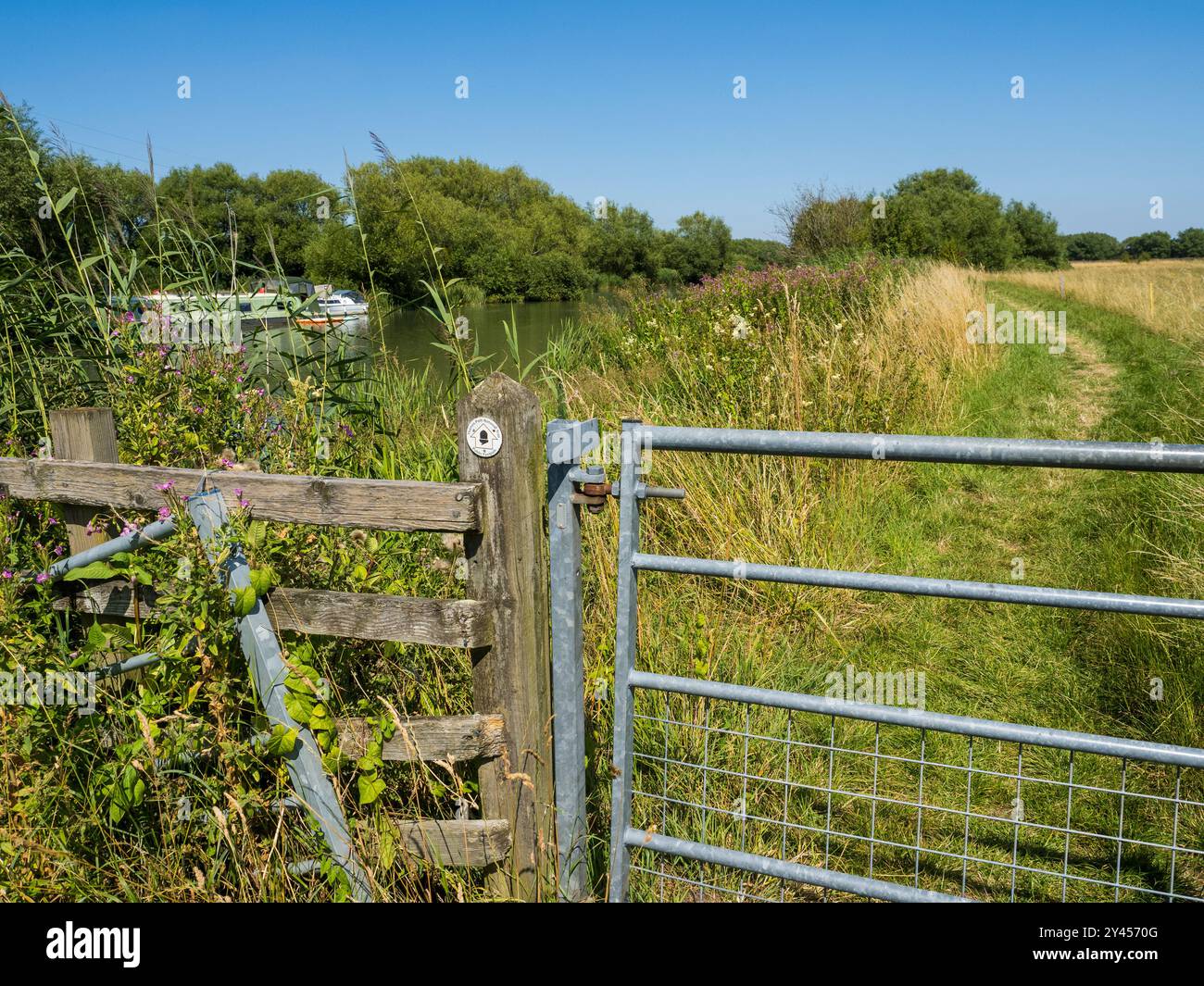 Gate on the Thames Path, River Thames, Wytham, Oxfordshire, England, UK ...