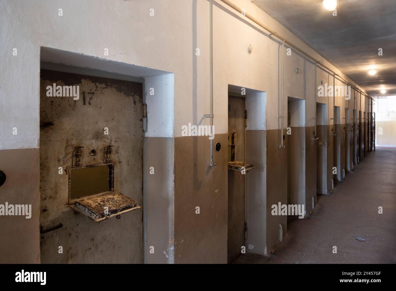 Interior view of detention cell building, or "Bunker" at concentration ...