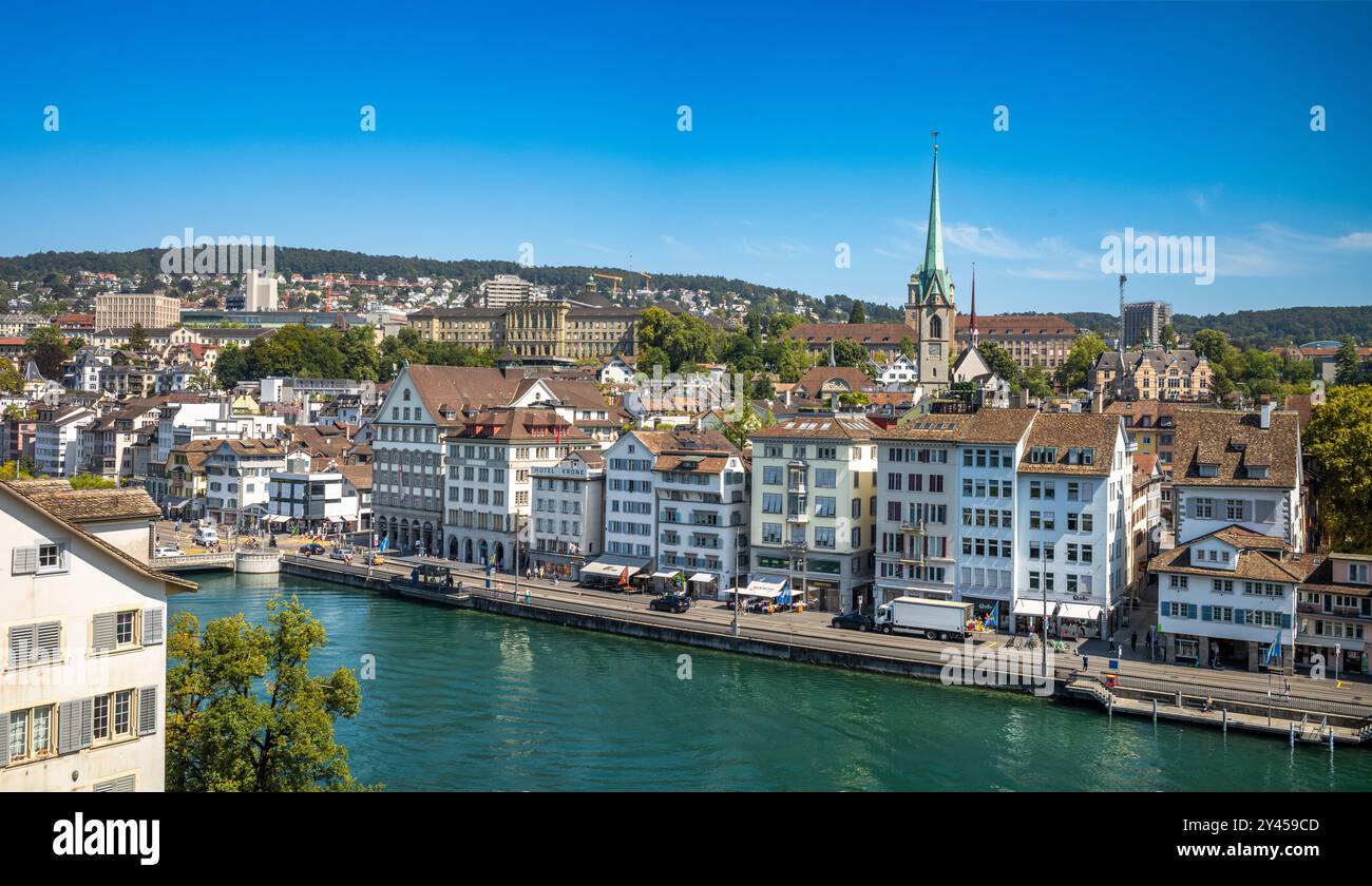 A panorama across the Limmat river towards the protestant 13th century ...