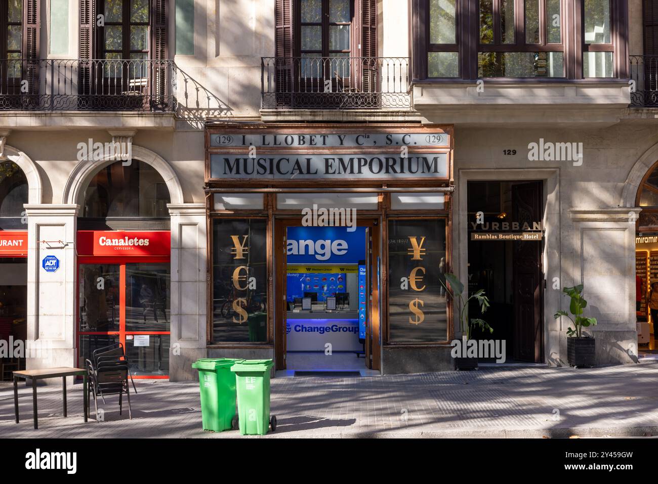 Barcelona, Spain - September 15, 2024: Currency exchange office on La ...