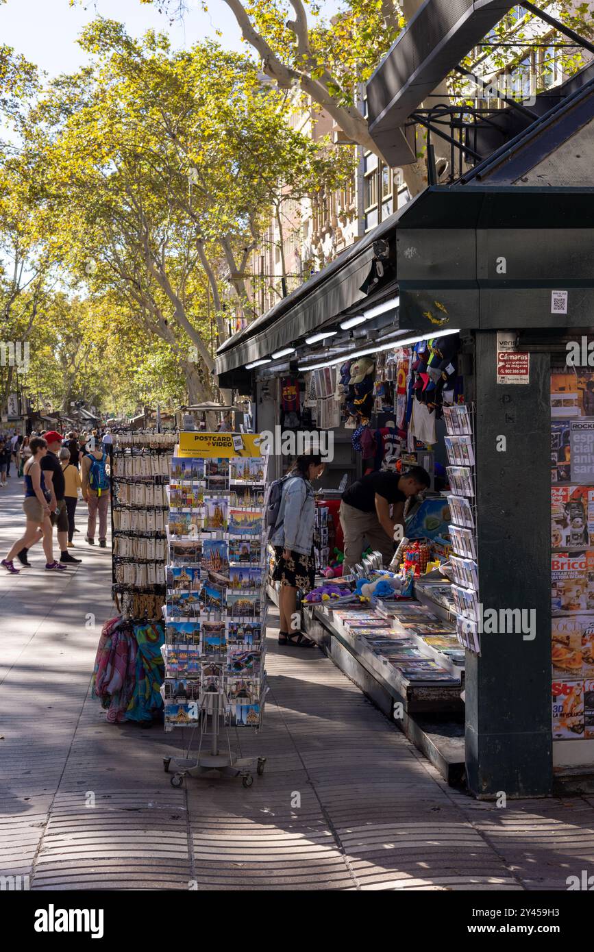 Barcelona, Spain - September 15, 2024: A newspaper kiosk on La Rambla ...
