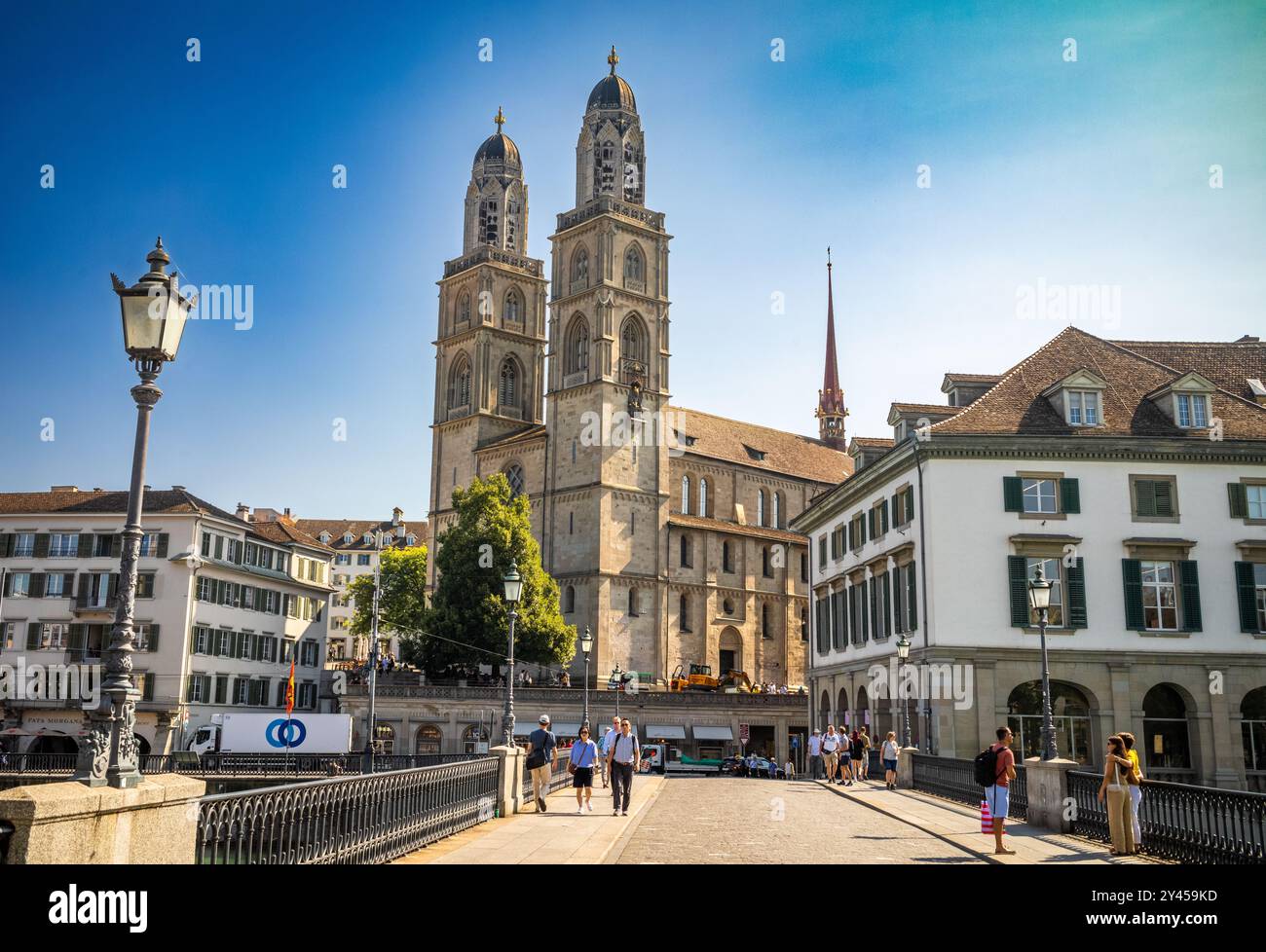 The iconic Grossmunster, the Romanesque protestant church, with its ...