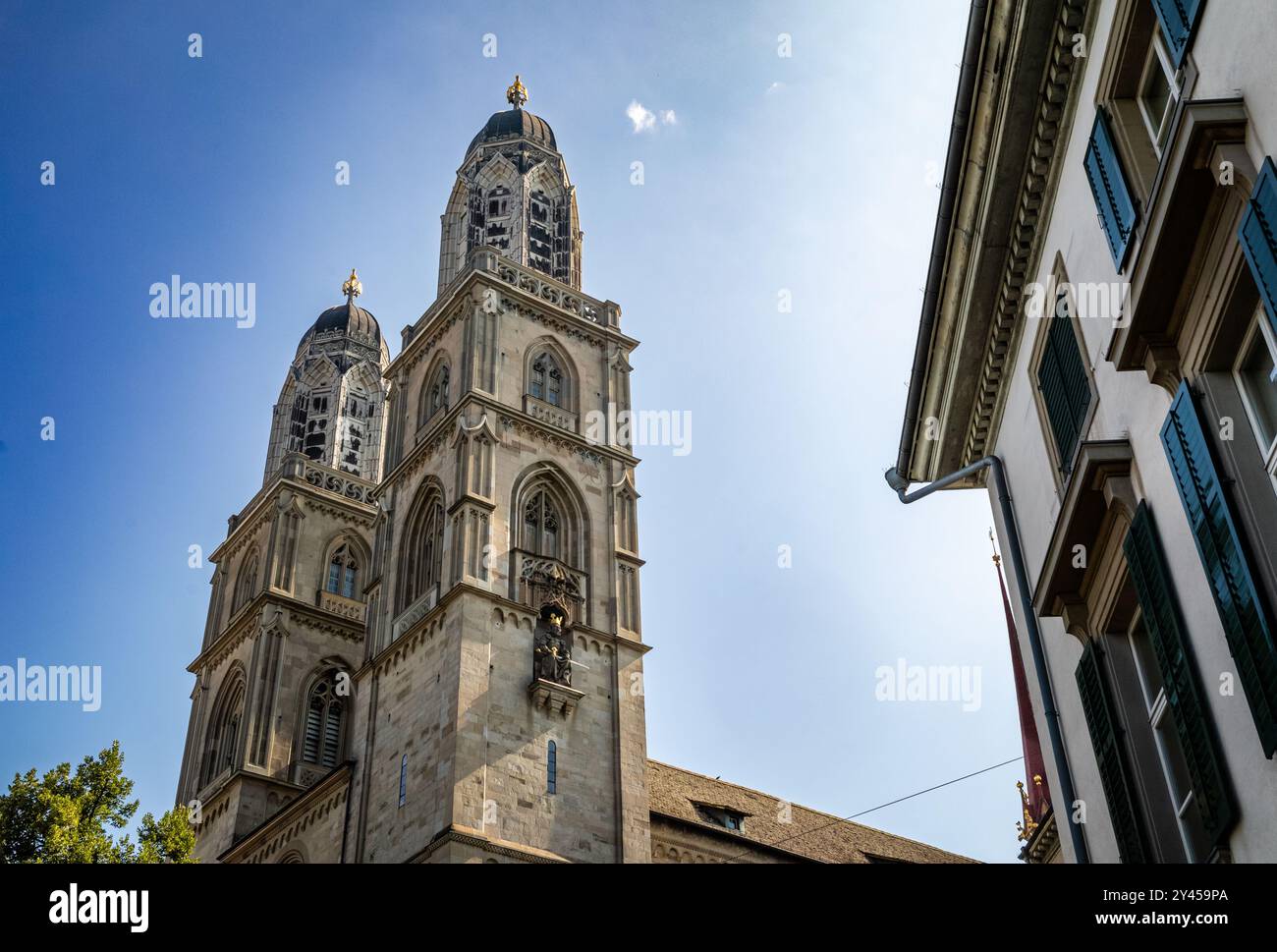 The iconic twin towers of Grossmunster, the Romanesque protestant ...