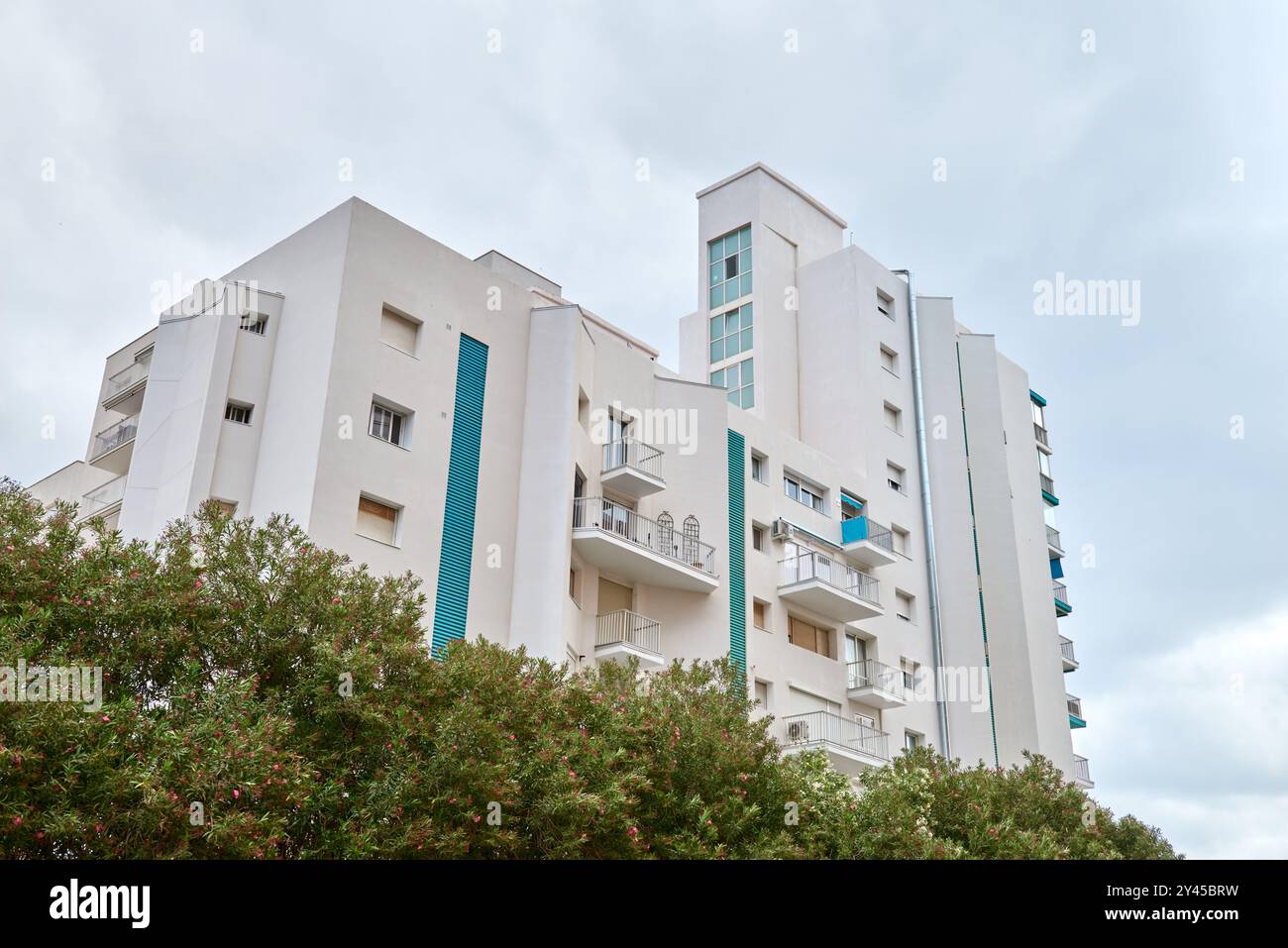 Luxurious High-Rise Apartment Building Surrounded by Tropical Palm ...