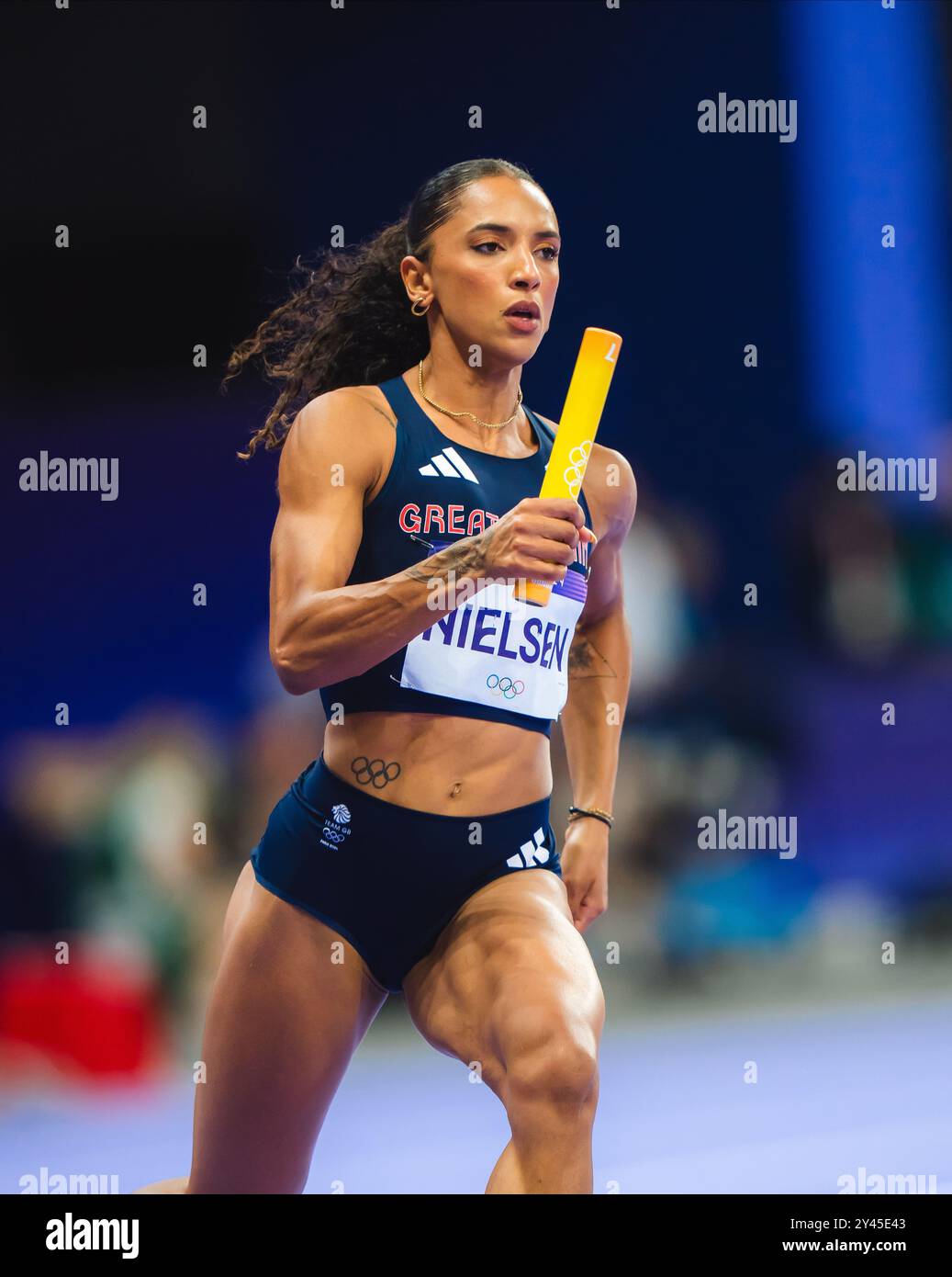 Laviai Nielsen participating in the 4X400 meters relay at the Paris ...