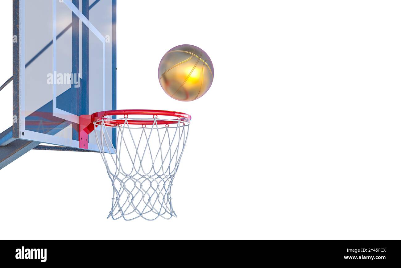 Basketball scoring moment with ball approaching hoop on transparent ...