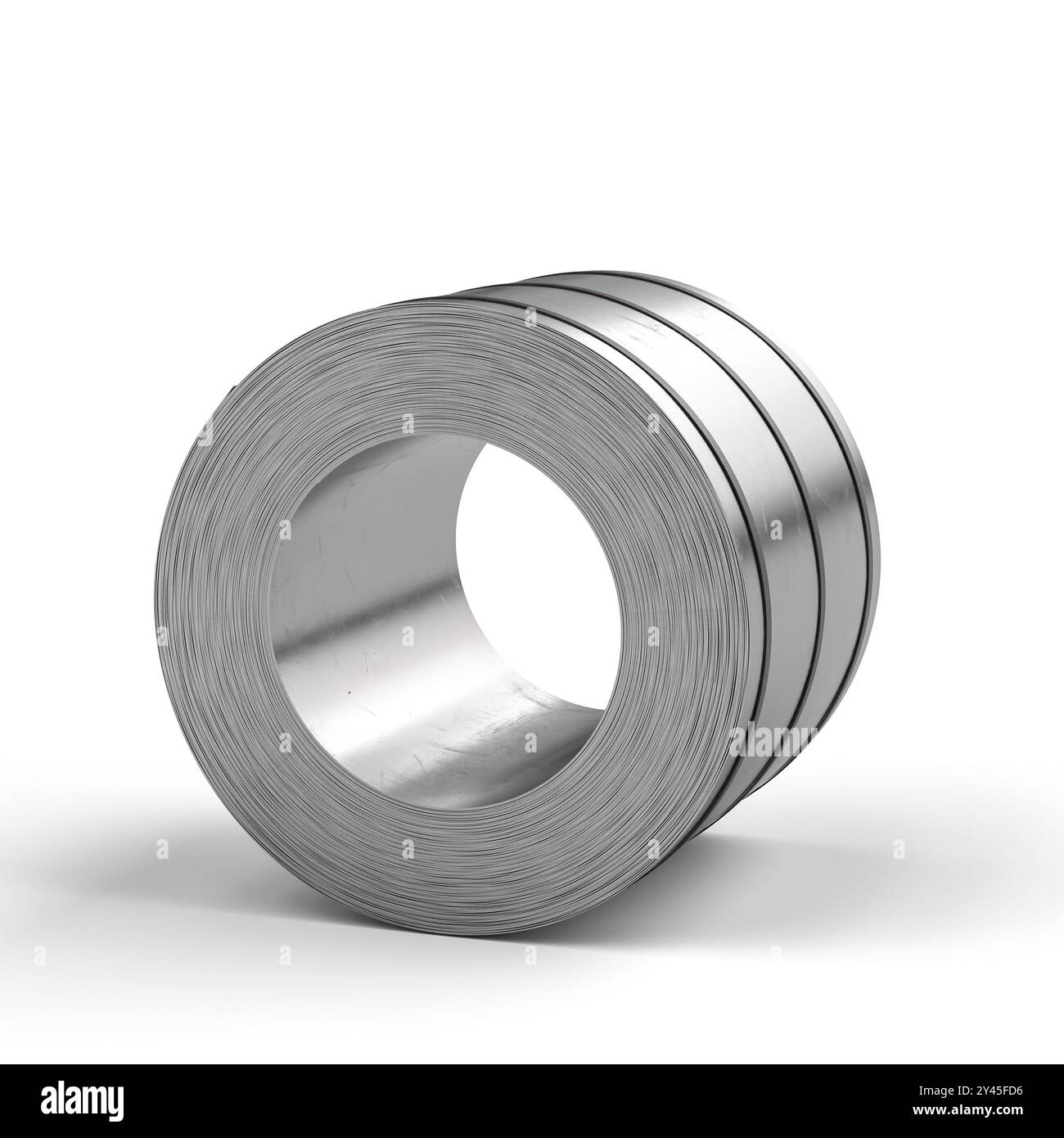 Roll of sheet metal steel industrial material coil lying on white ...