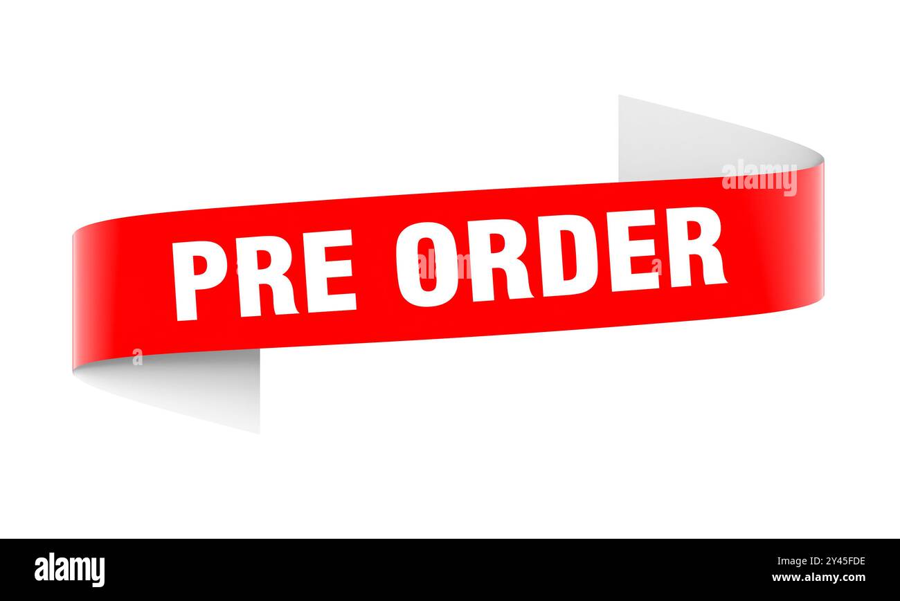 Red ribbon banner with pre order text on a transparent background 3d ...