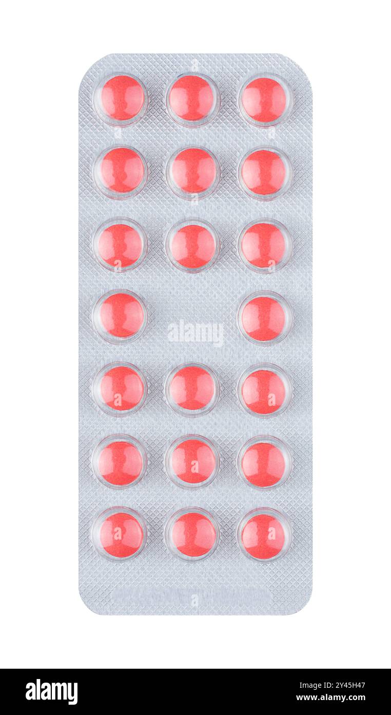 Red tablets in blister isolated on white background. Stock photo Stock ...