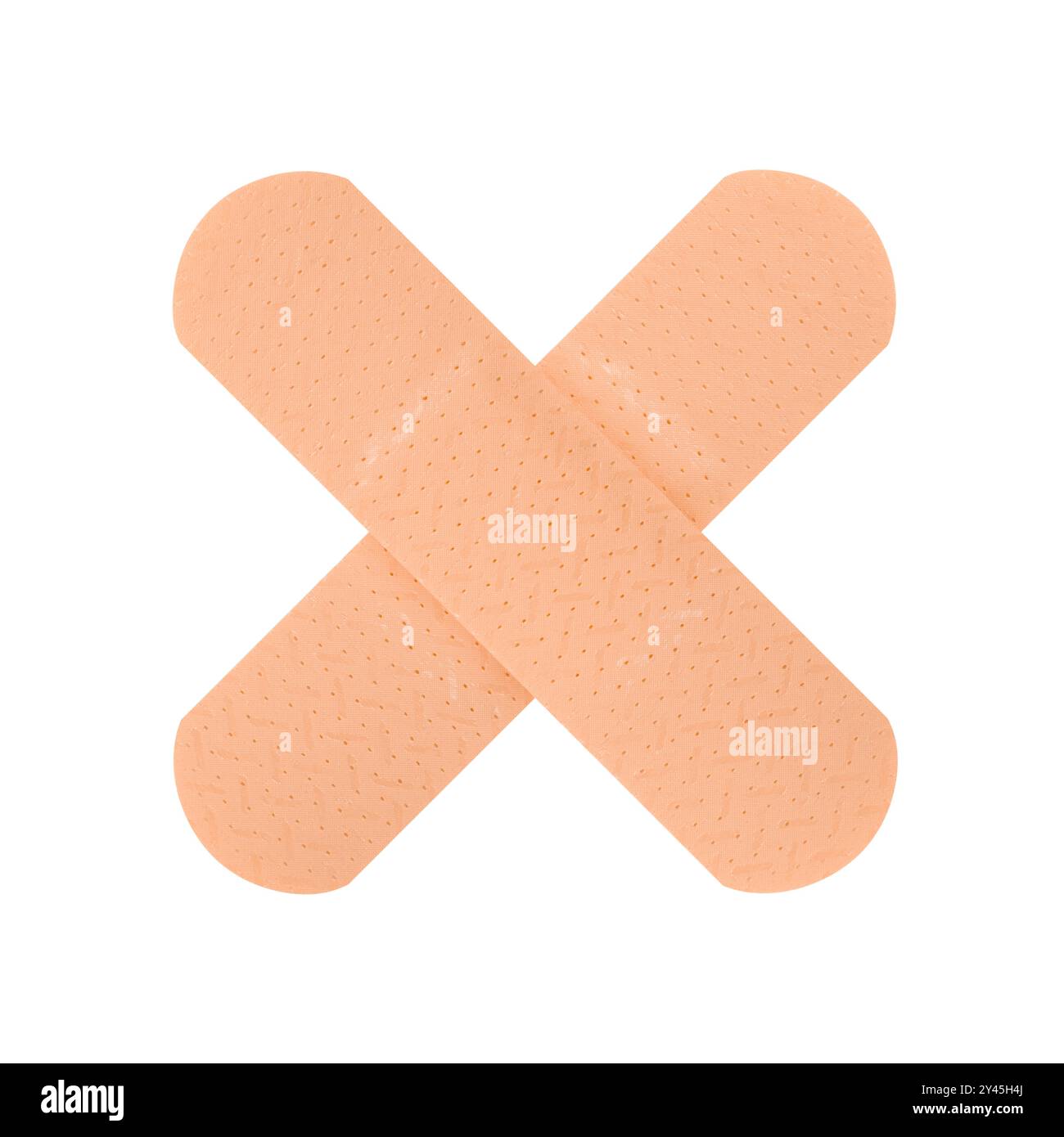 Two plasters in the shape of a cross isolated on a white background ...