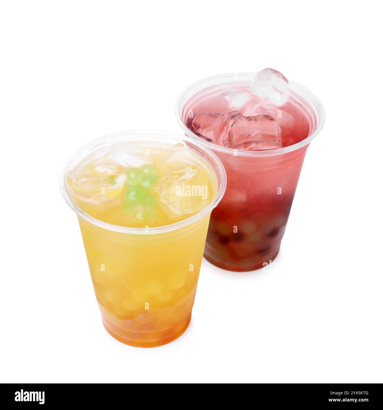 Tasty bubble tea in plastic cups isolated on white Stock Photo - Alamy