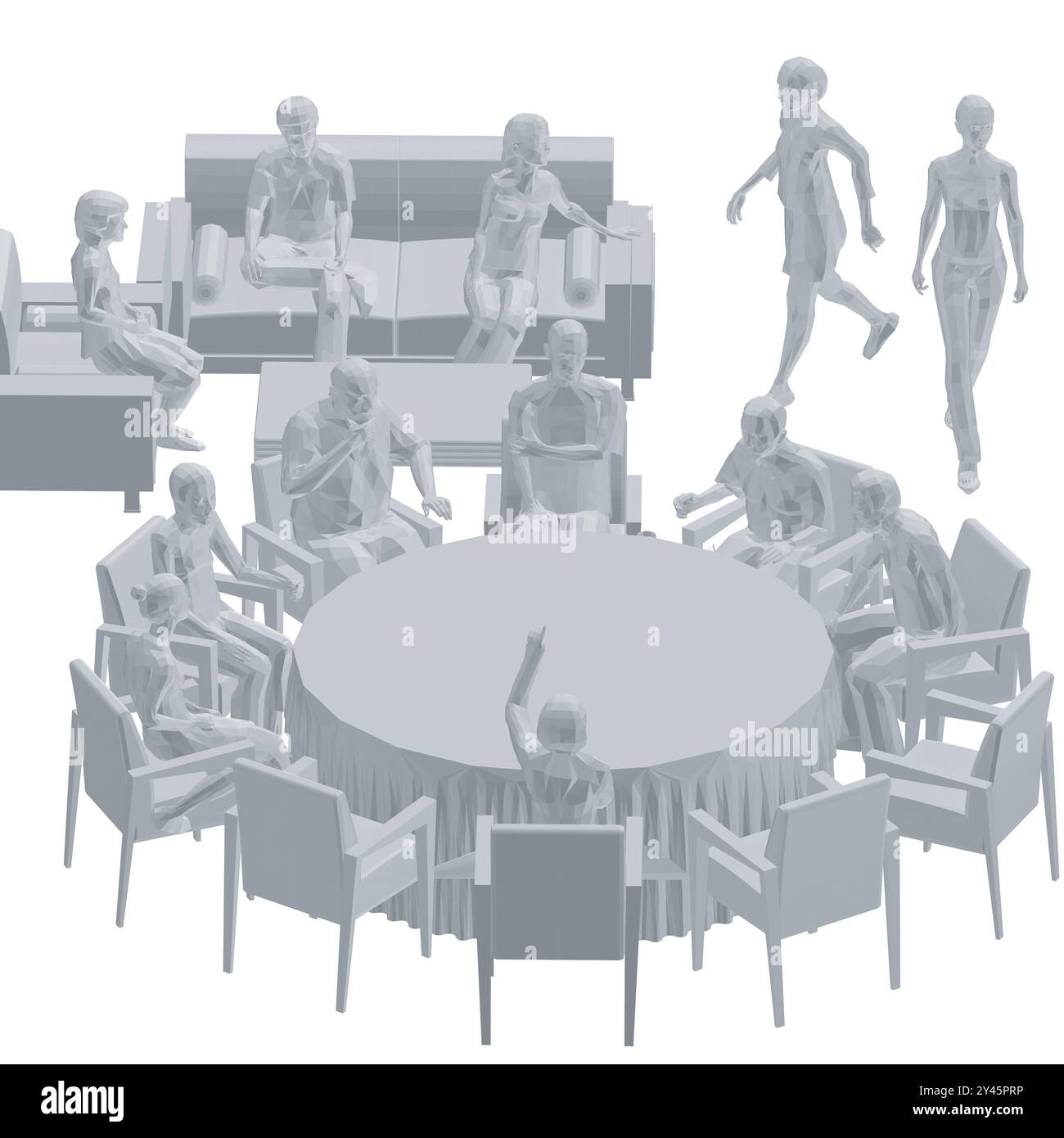 Polygonal model of people sitting in restaurant on chairs and sofa from ...