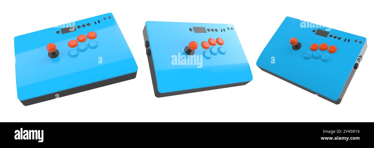 A set of three colorful arcade joysticks, catering to retro gaming ...