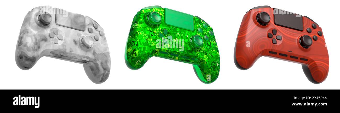 Collection of gaming controllers with different colors and designs for ...