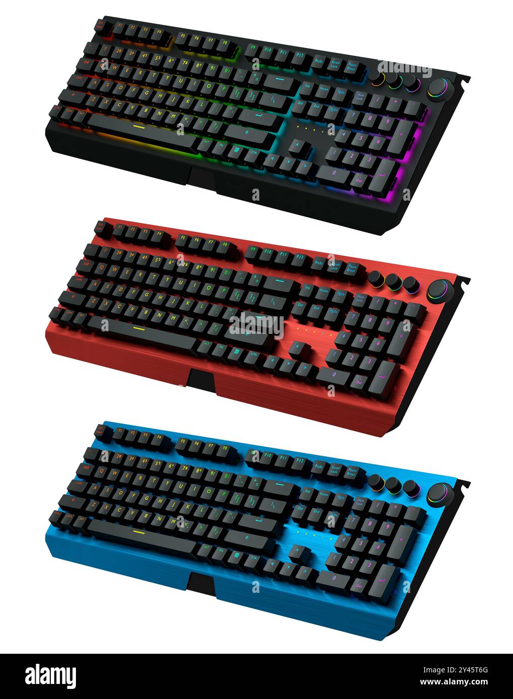 Collection of mechanical keyboards isolated on white background with ...