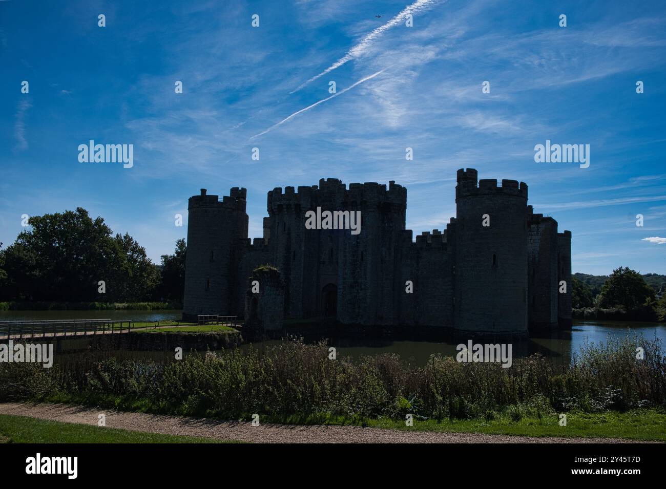 Exterior view of the 14th Century Bodiam Castle in East Sussex Stock ...