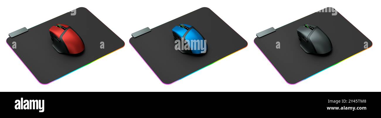 Set of wireless gaming computer mouse on pad isolated on white ...