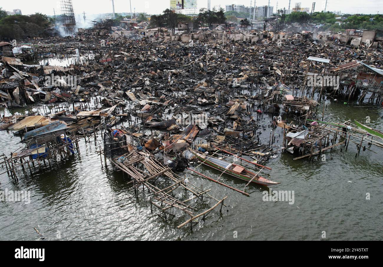 Aftermath of a fire in the Bacoor, Cavite, south of Manila An aerial ...