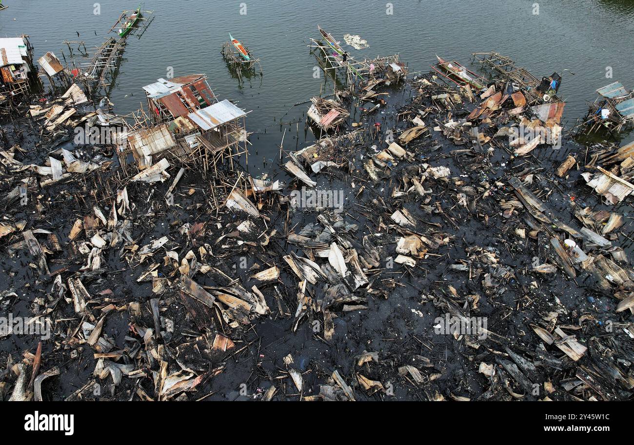 Aftermath of a fire in the Bacoor, Cavite, south of Manila An aerial ...