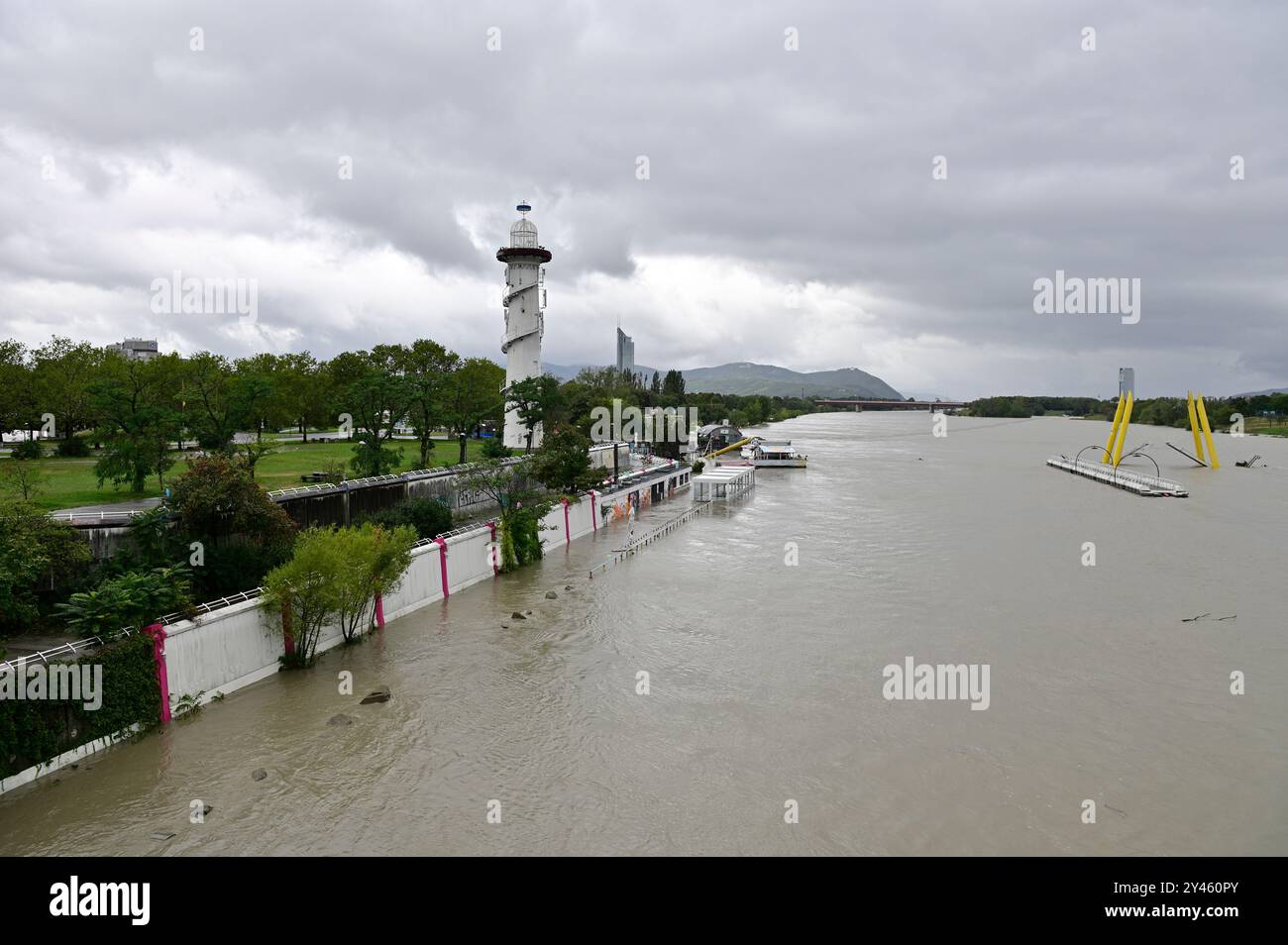 Vienna, Austria. September 16, 2024. Storm and flooding on the New ...