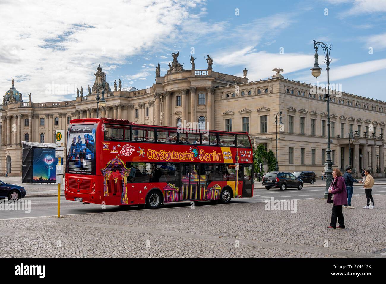 Germany Berlin September 15, 2024. A red double decker bus is driving ...
