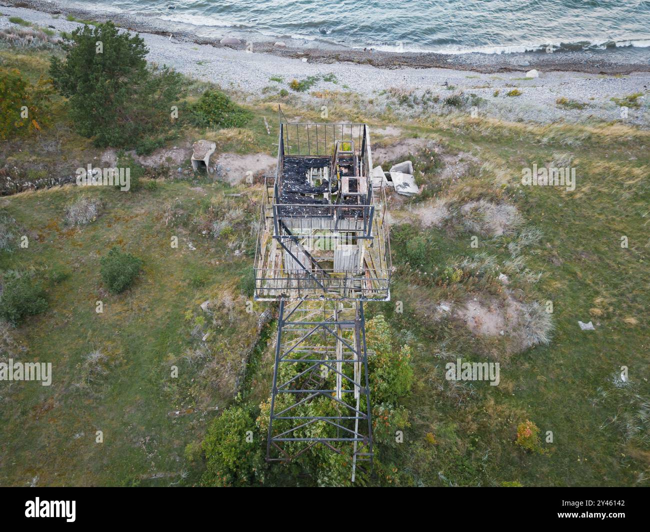 An old Soviet border tower in Neeme. Drone point of view Stock Photo ...