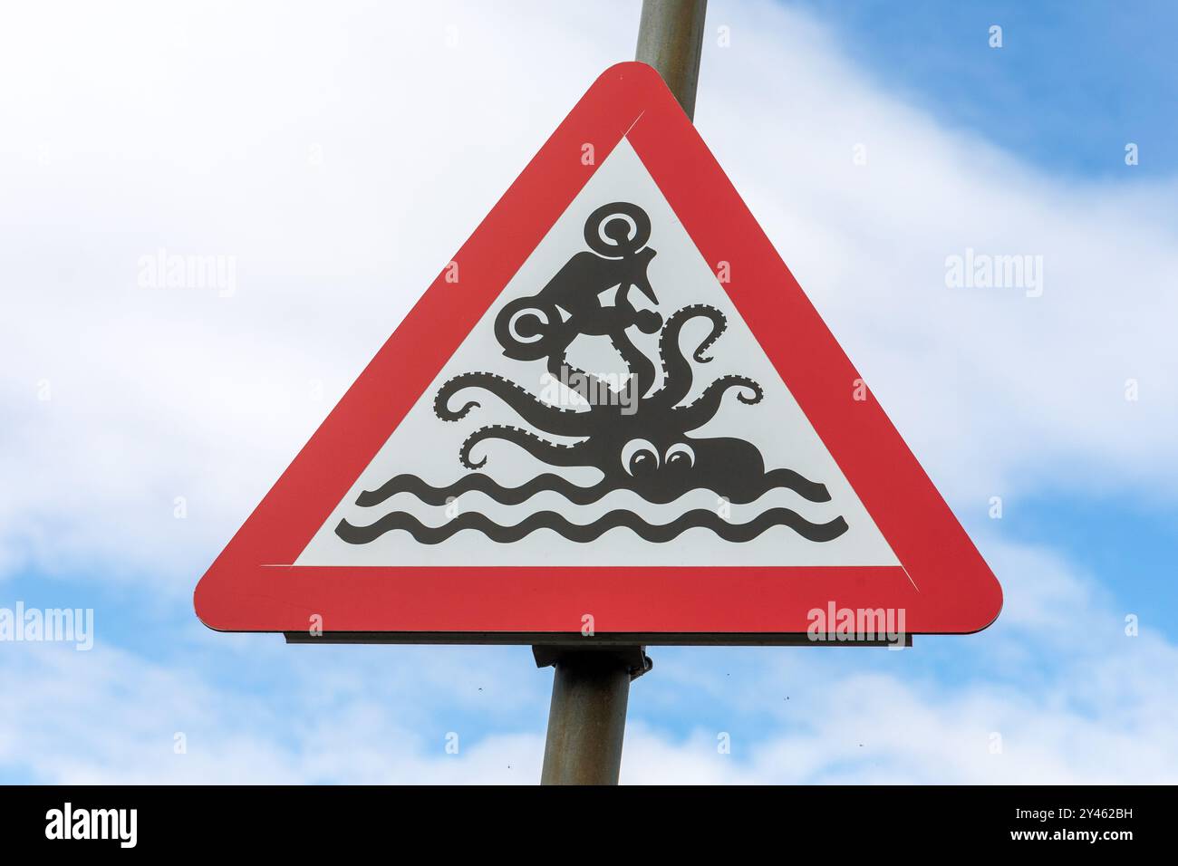 Unusual road sign warning motorcyclists of the danger of octopus if ...