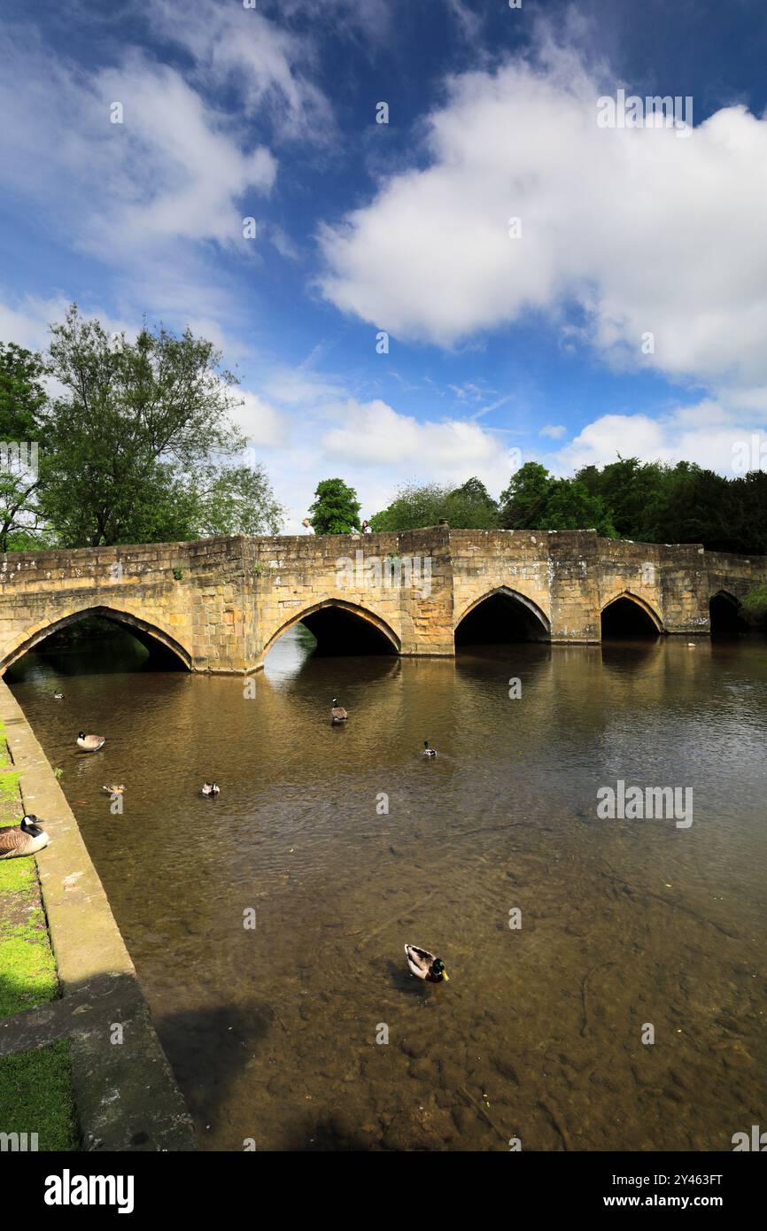 The stone road bridge over the river Wye, Bakewell Town, Peak District ...