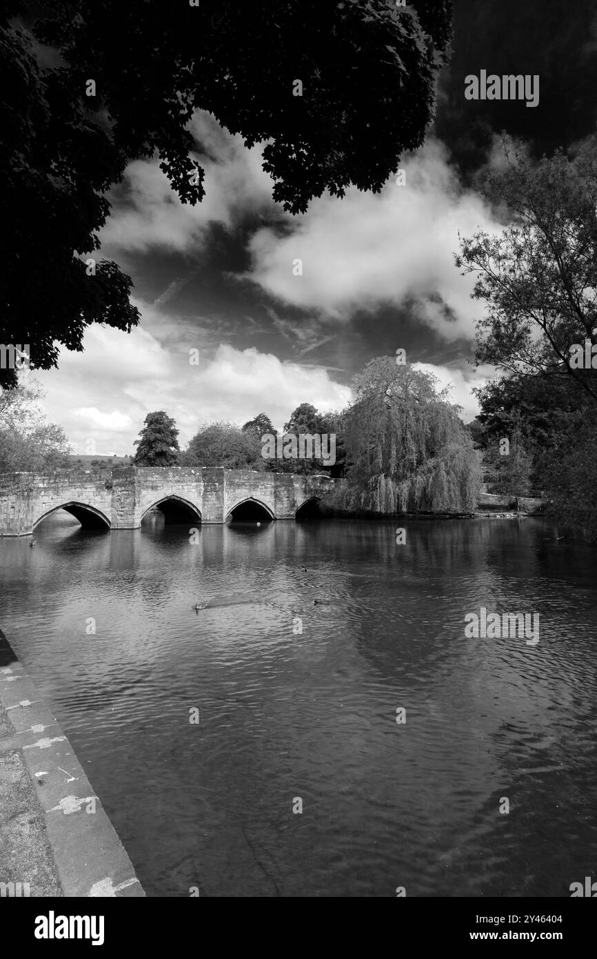 The stone road bridge over the river Wye, Bakewell Town, Peak District ...