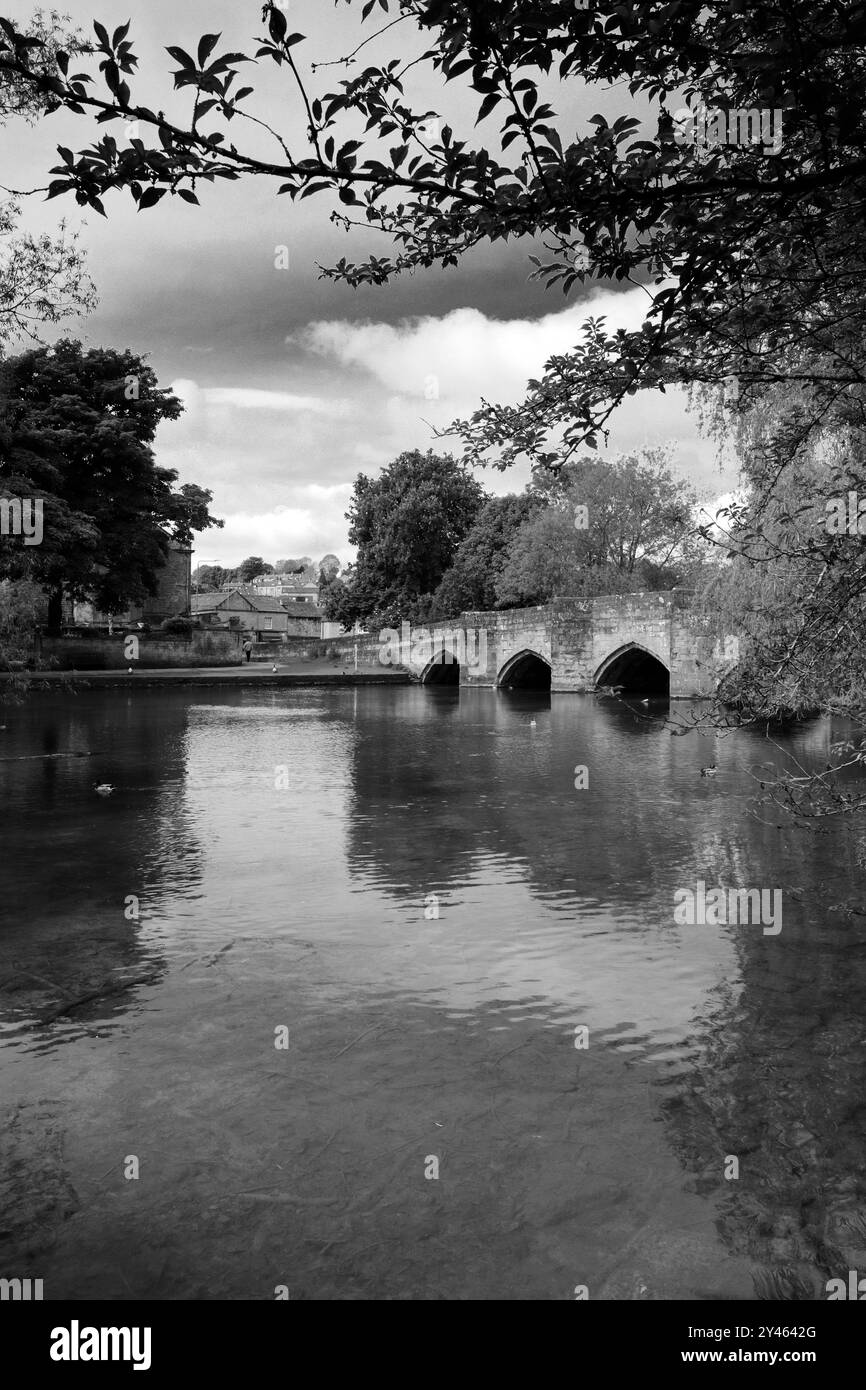 The stone road bridge over the river Wye, Bakewell Town, Peak District ...