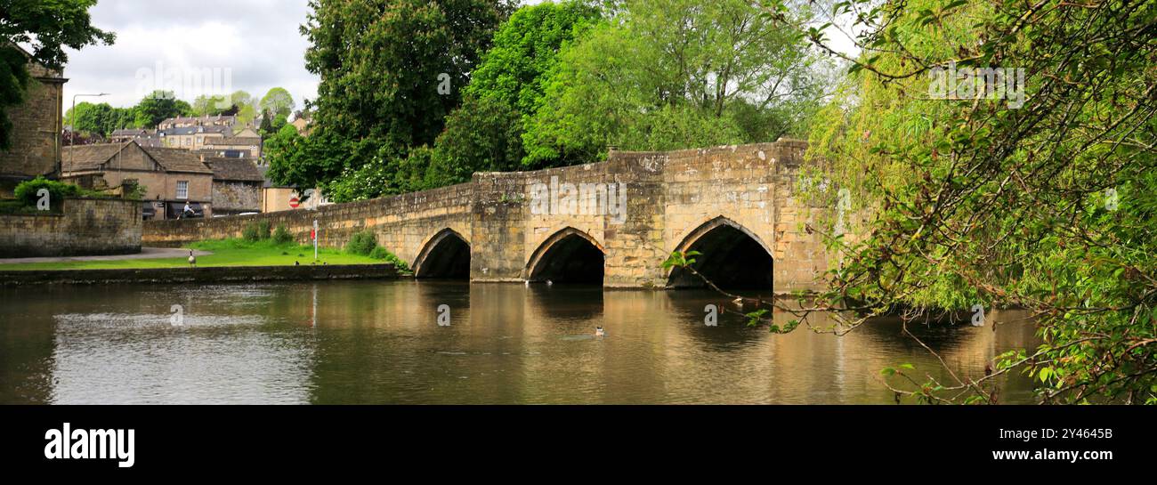 The stone road bridge over the river Wye, Bakewell Town, Peak District ...