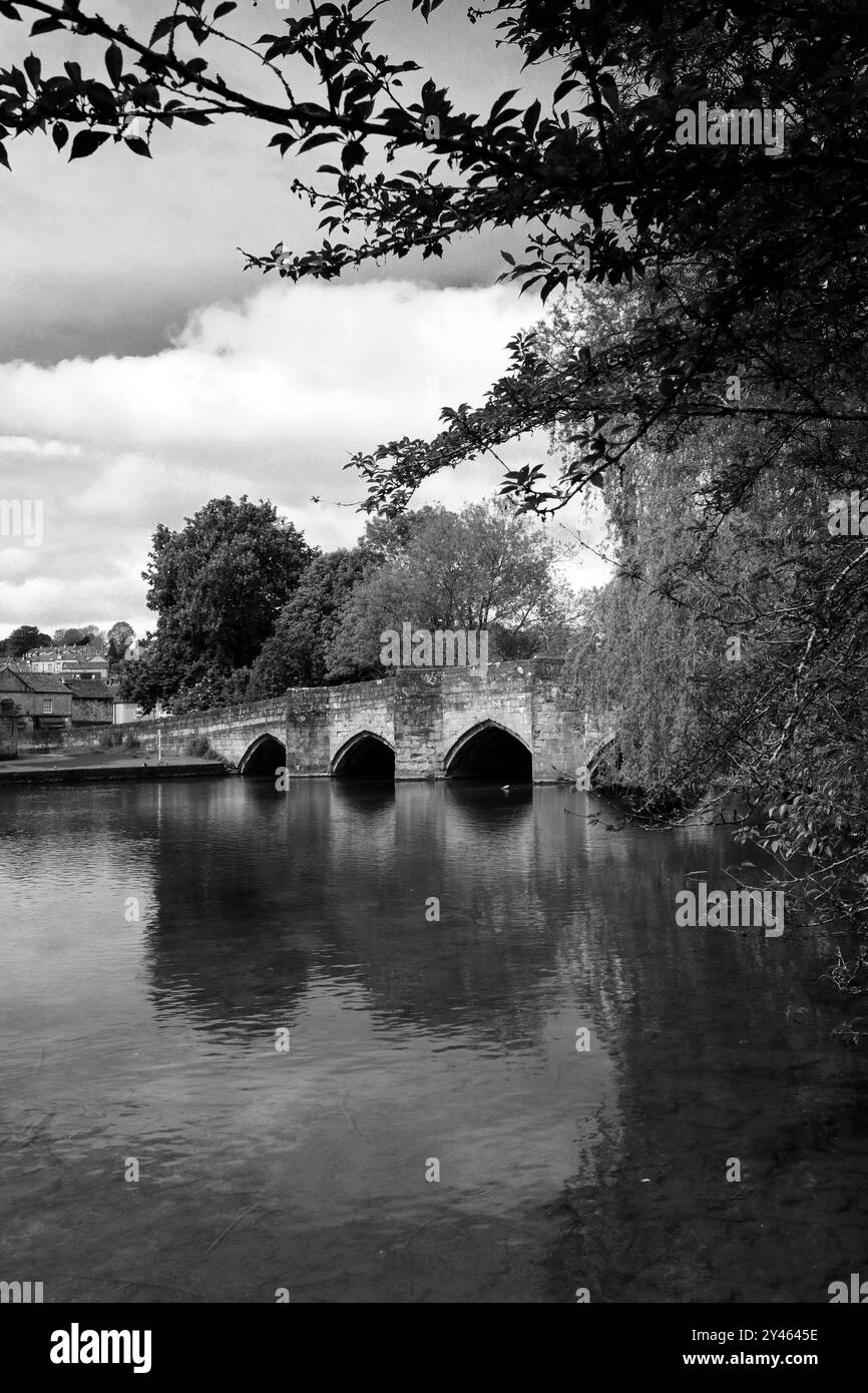 The stone road bridge over the river Wye, Bakewell Town, Peak District ...