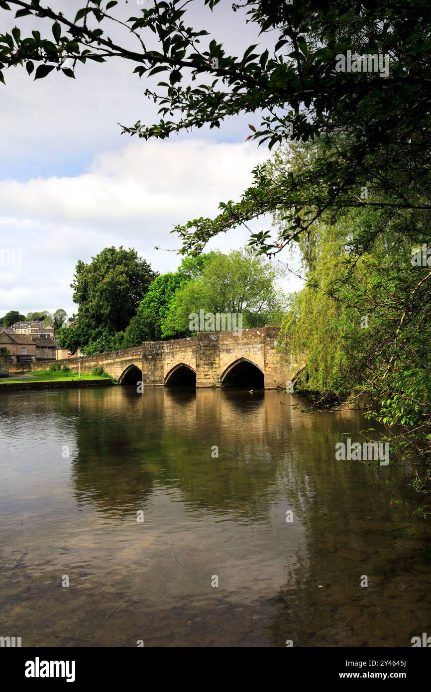 The stone road bridge over the river Wye, Bakewell Town, Peak District ...