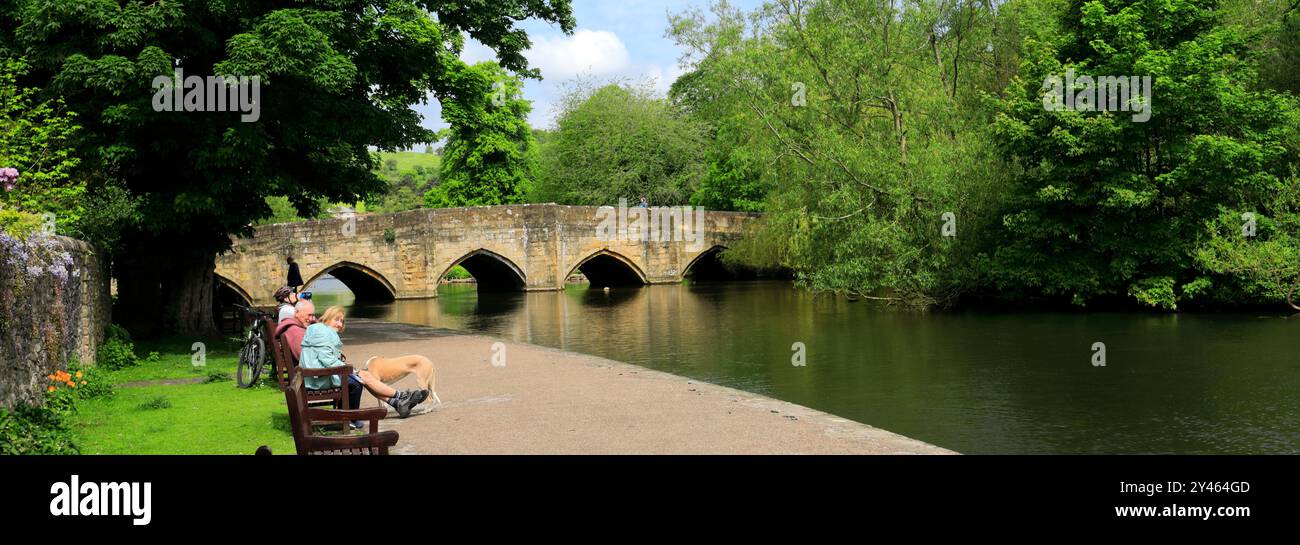 The stone road bridge over the river Wye, Bakewell Town, Peak District ...