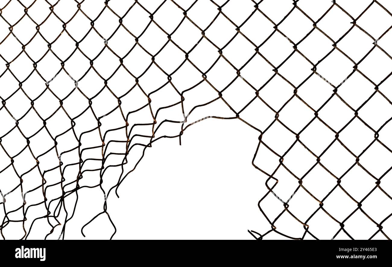 The texture of the metal mesh on a white background. Rusty Torn steel ...