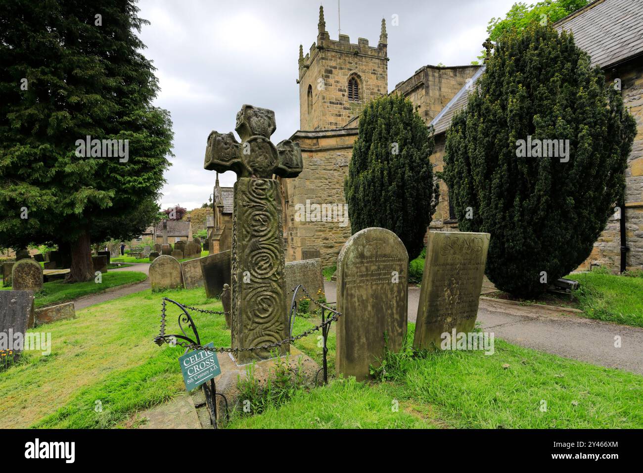 The 8th Century Saxon cross at St Lawrence's Church, Eyam village ...