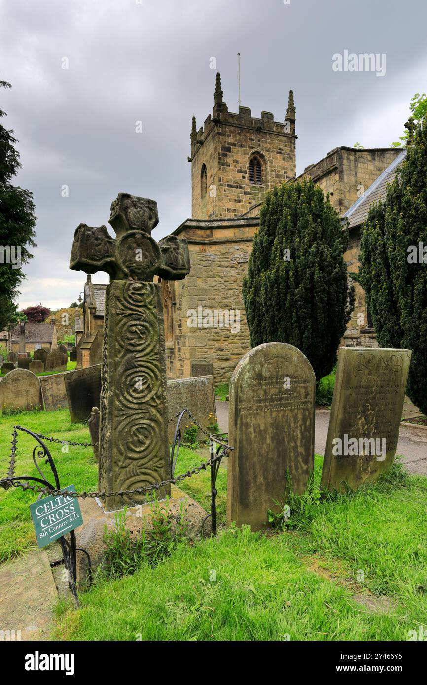 The 8th Century Saxon cross at St Lawrence's Church, Eyam village ...