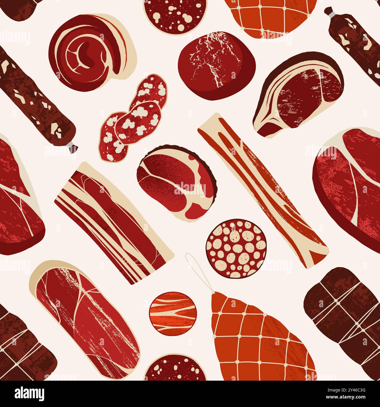 Meat Products Pattern Seamless Print Of Various Pieces Of Beef Pork