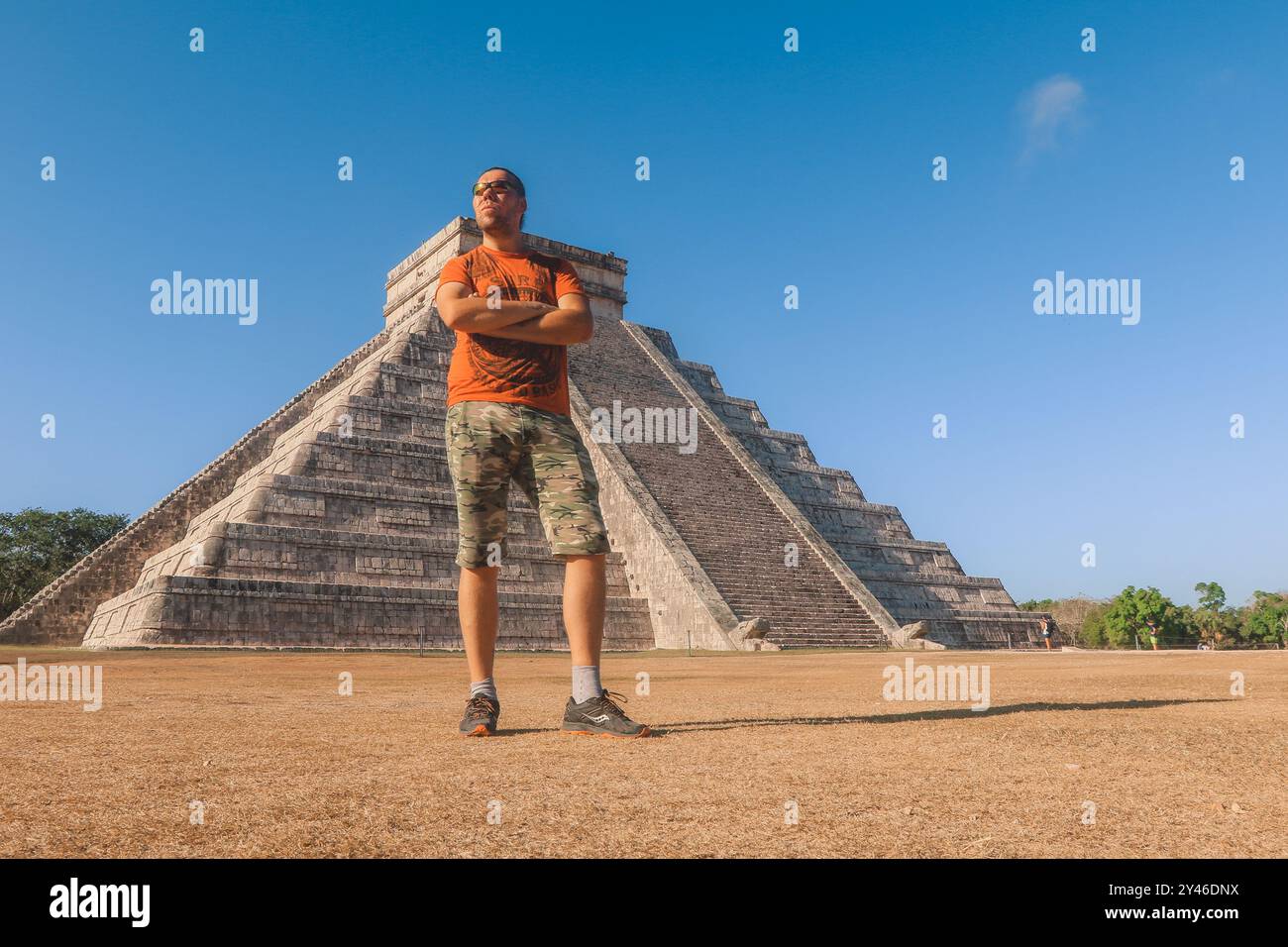 White Man Tourist near Ancient pre-Columbian Maya civilization Pyramid ...