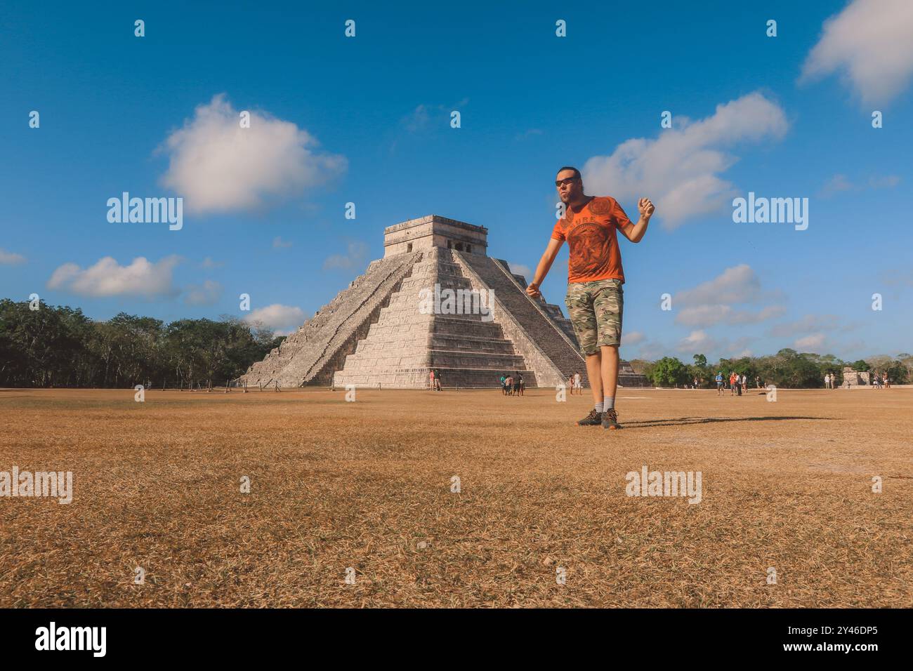 White Man Tourist near Ancient pre-Columbian Maya civilization Pyramid ...