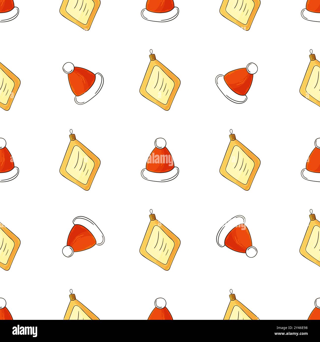 New Year holidays. Seamless pattern in hand draw style. Christmas tree ...