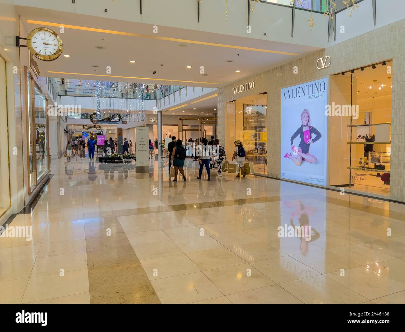 Wide angle interior of Multi Plaza mall, shopping destination in Panama ...