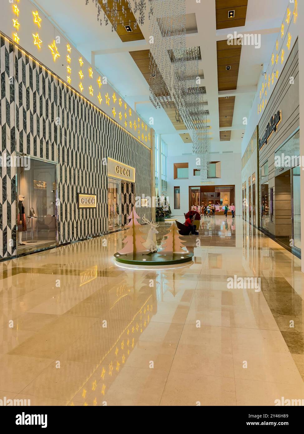 Wide angle interior of Multi Plaza mall, shopping destination in Panama ...